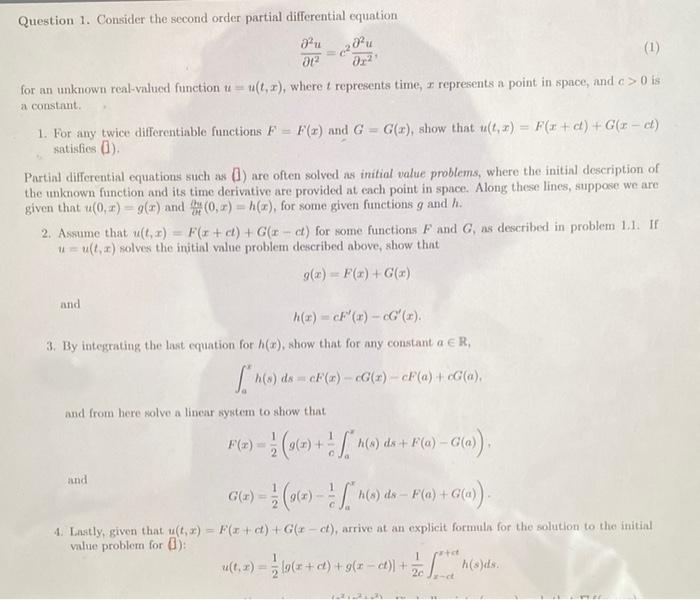 Solved Question 1. Consider the second order partial | Chegg.com
