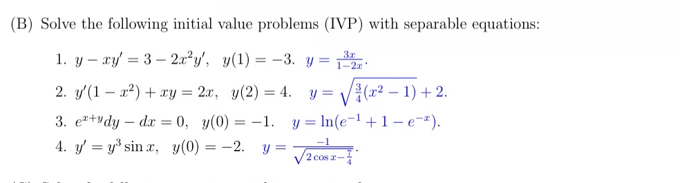 Solved (B) ﻿Solve the following initial value problems (IVP) | Chegg.com
