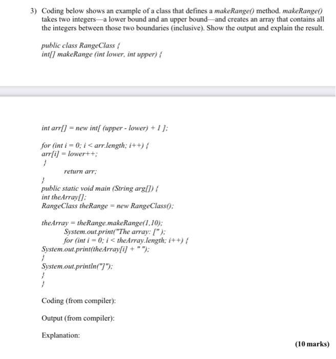 Solved 3) Coding below shows an example of a class that | Chegg.com