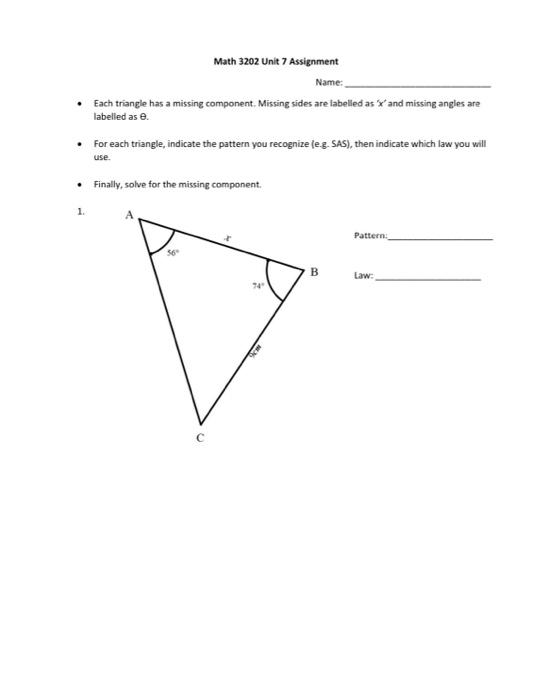Solved - Each triangle has a missing component. Missing | Chegg.com
