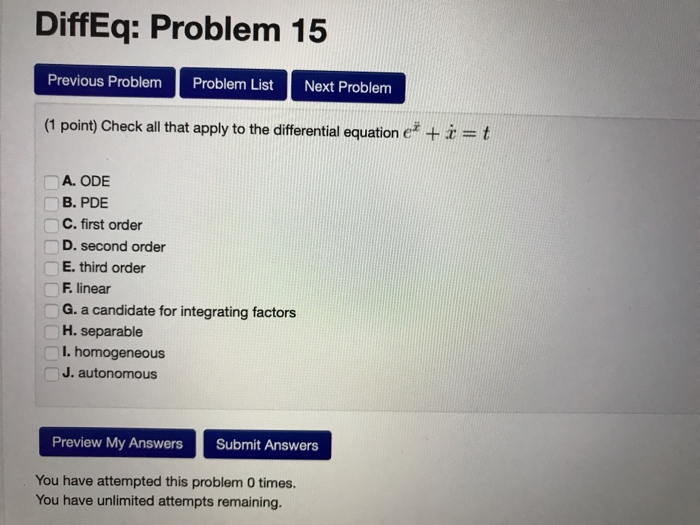 Solved DiffEq: Problem 15 Previous Problem Problem List Next | Chegg.com