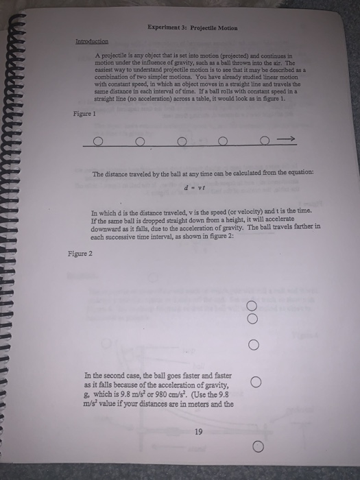 Experiment 3: Projectile Motion Introduction A | Chegg.com
