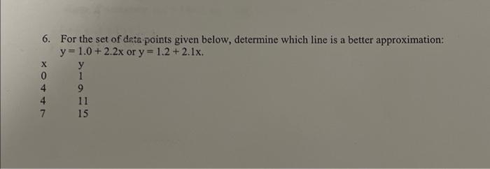 Solved Х 6. For the set of data points given below, | Chegg.com