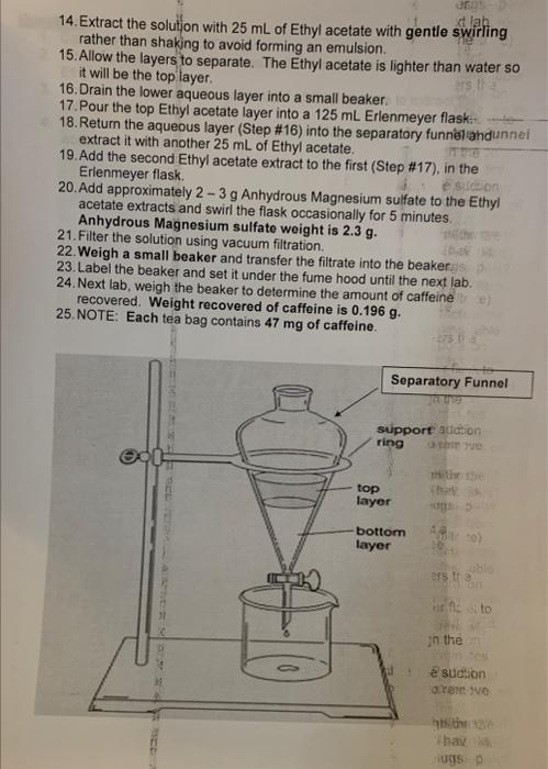 Solved Extraction Of Caffeine From Tea Loosely Adapted From