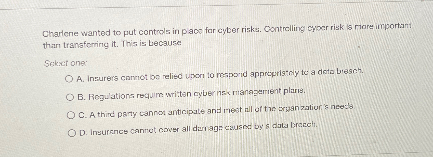 Solved Charlene wanted to put controls in place for cyber | Chegg.com