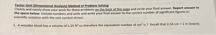 Solved Factor-Unit (Dimensional Analysis) Method of Problem | Chegg.com