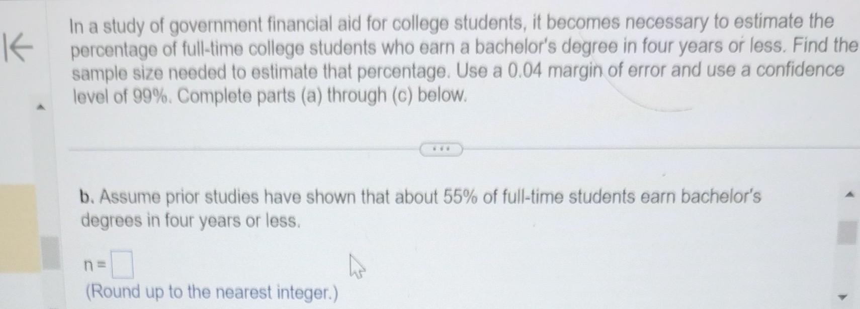 Solved In a study of govemment financial aid for college | Chegg.com