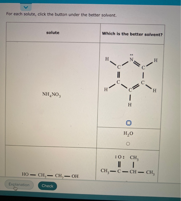 Solved For each solute, click the button under the better | Chegg.com