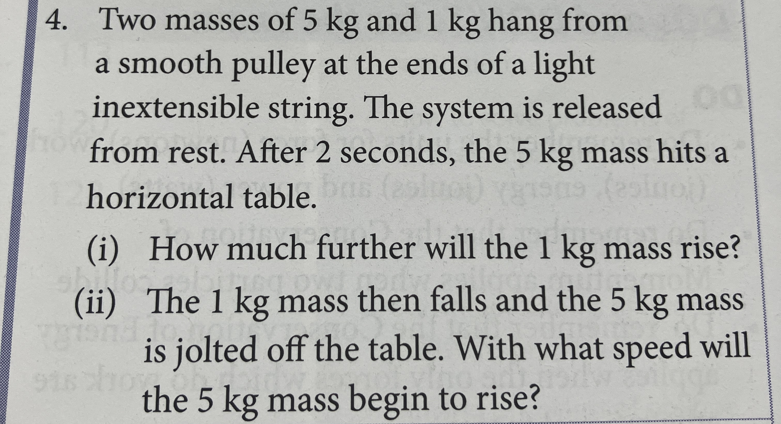 Solved Two masses of 5kg ﻿and 1kg ﻿hang from a smooth pulley | Chegg.com