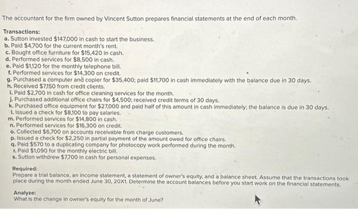 Solved The accountant for the firm owned by Vincent Sutton | Chegg.com