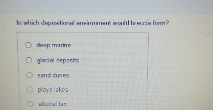 Solved In which depositional environment would breccia | Chegg.com