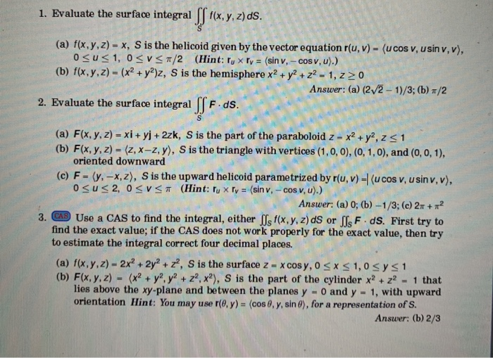 Solved 1. Evaluate the surface integral ſf f(x, y, z) ds. | Chegg.com