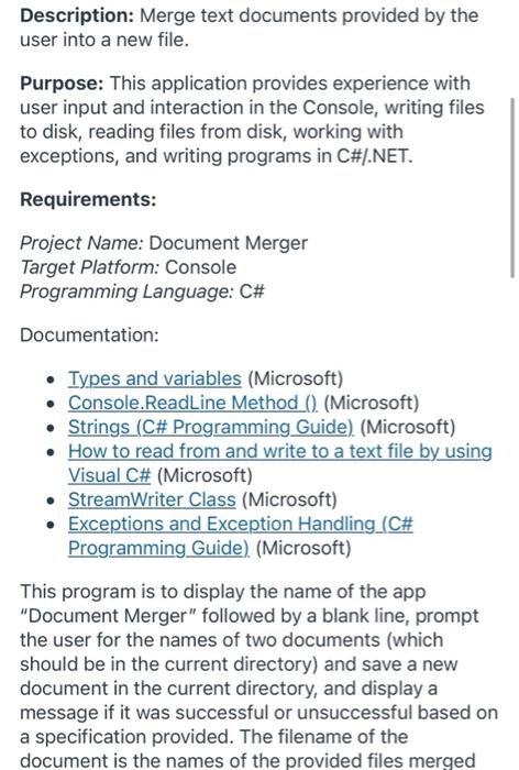 Solved Description: Merge text documents provided by the | Chegg.com
