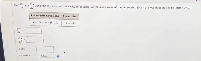 Solved Find dxdy and dx2d2y, and find the slope and | Chegg.com