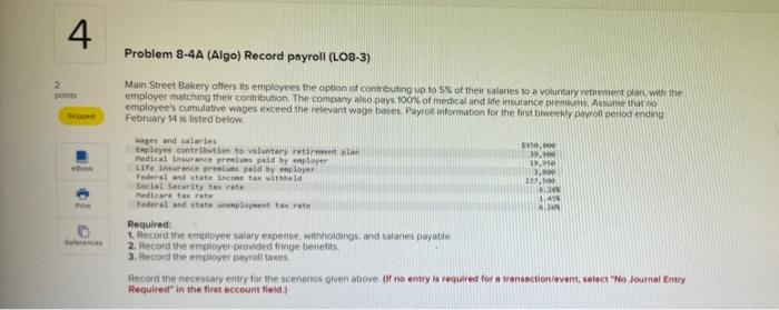 Solved Problem 8-4A (Algo) Record payroll (LO8-3) Main | Chegg.com