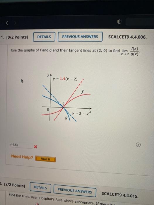 Solved 1. [0/2 points) DETAILS PREVIOUS ANSWERS SCALCET9 | Chegg.com