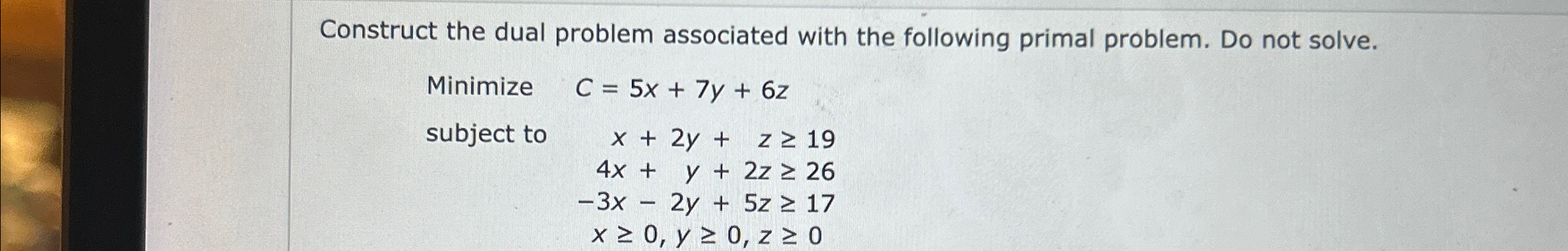 Solved Construct the dual problem associated with the | Chegg.com