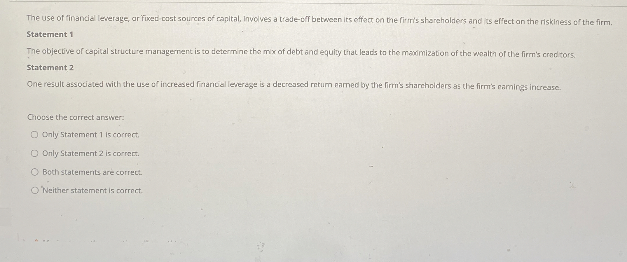 Solved The use of financial leverage, or'fixed-cost sources | Chegg.com