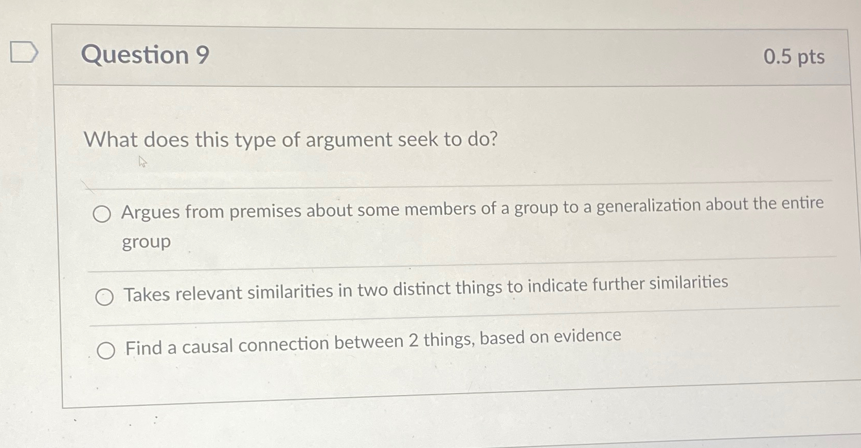 Solved Question 90.5ptsWhat does this type of argument seek | Chegg.com
