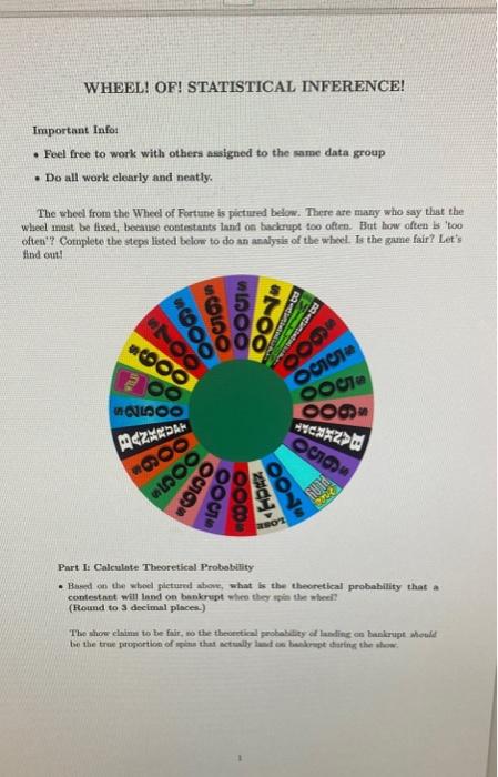 WHEEL! OF! STATISTICAL INFERENCE! Important Infot - | Chegg.com