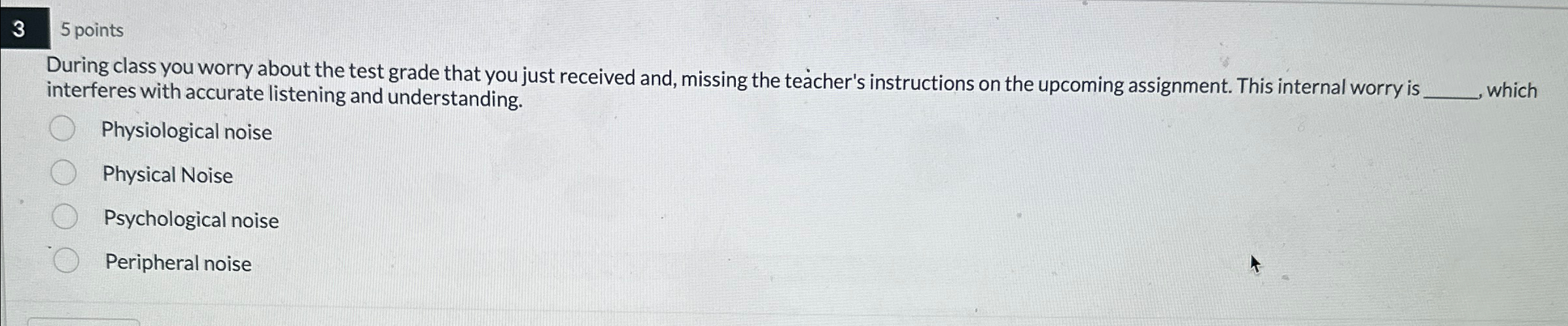 Solved 35 ﻿pointsDuring class you worry about the test grade | Chegg.com