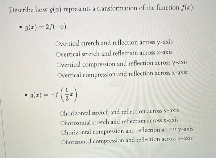 Solved Describe how g(x) represents a transformation of the | Chegg.com