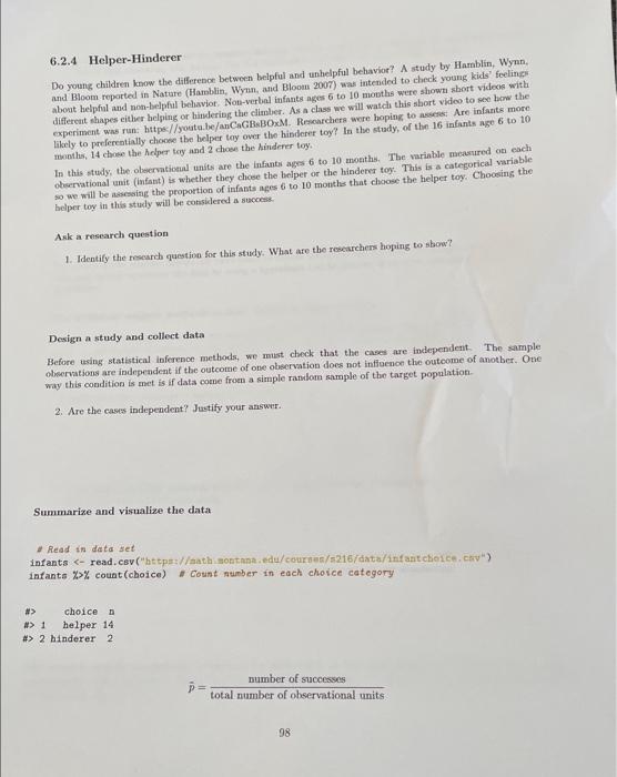 Solved 6.2.4 Helper-Hinderer Do young children know the | Chegg.com