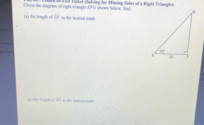 Solved Exit Ticket (Solving for Missing Sides of a Right | Chegg.com