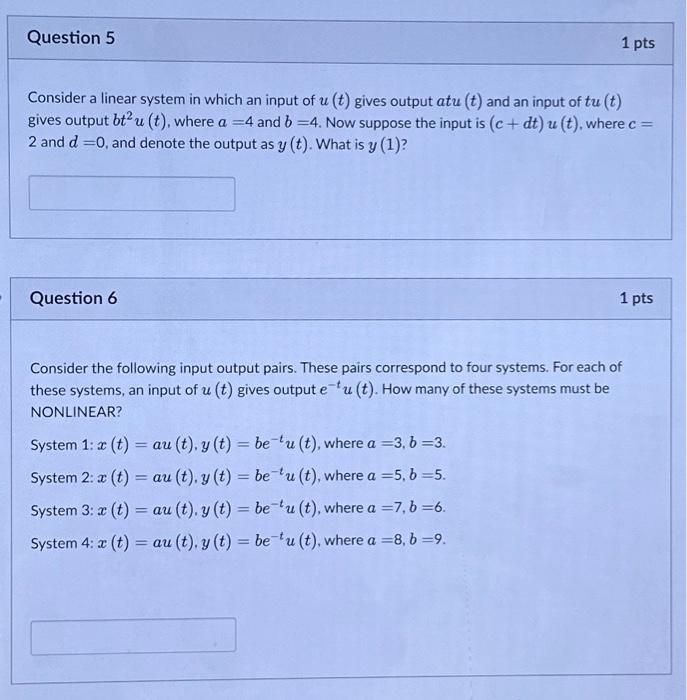 Consider a linear system in which an input of u(t) | Chegg.com