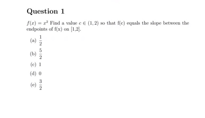 Solved f(x)=x^2 find value c (1,2) so that f(x) equals the | Chegg.com