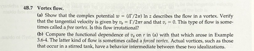 4B. 7 ﻿Vortex flow.(a) ﻿Show that the complex | Chegg.com