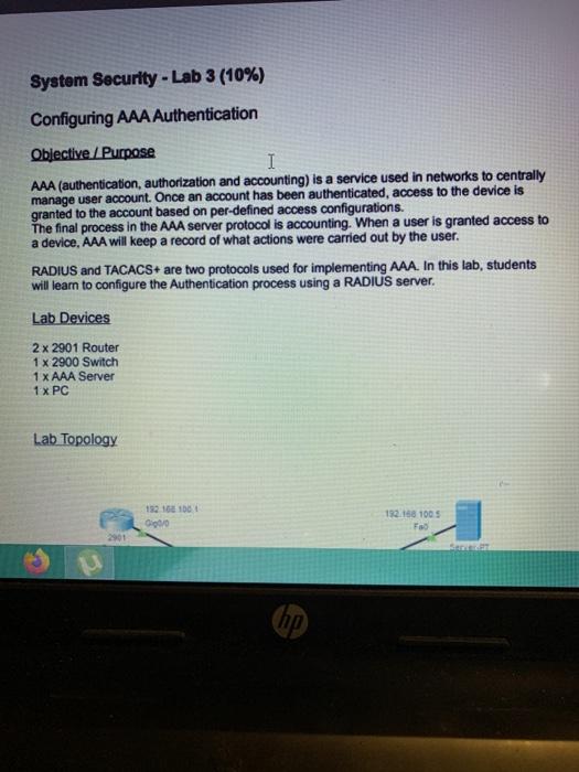 System Security - Lab 3 (10%) Configuring AAA | Chegg.com