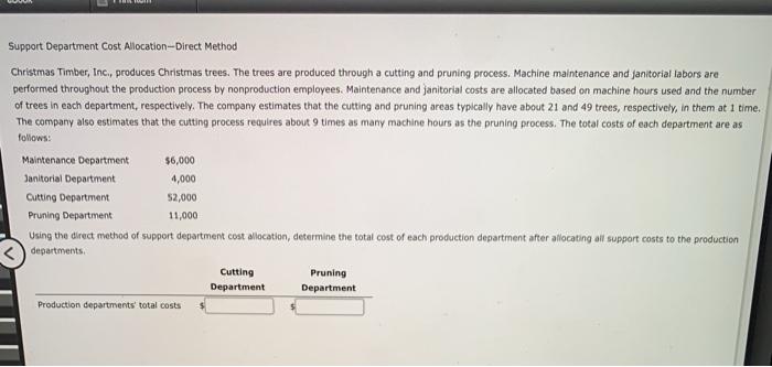 Solved Support Department Cost Allocation Direct Method