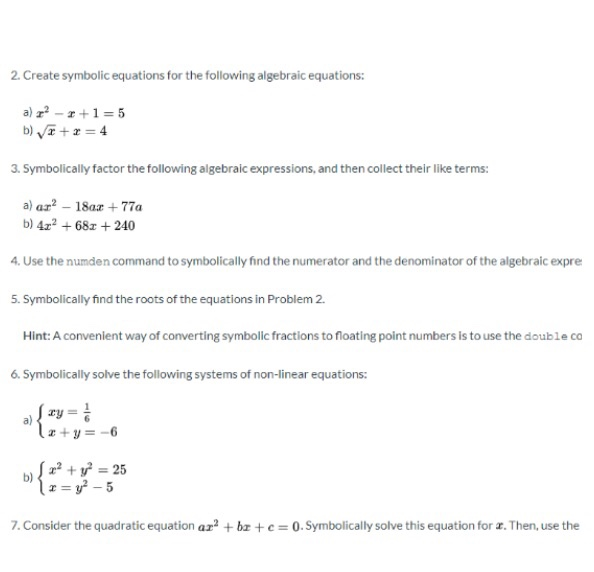 Solved 2. Create symbolic equations for the following | Chegg.com