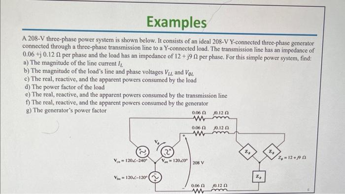 Solved A 208 -V three-phase power system is shown below. It | Chegg.com