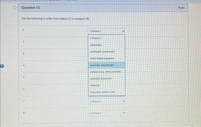 Solved Put the following in order from oldest (1) to | Chegg.com