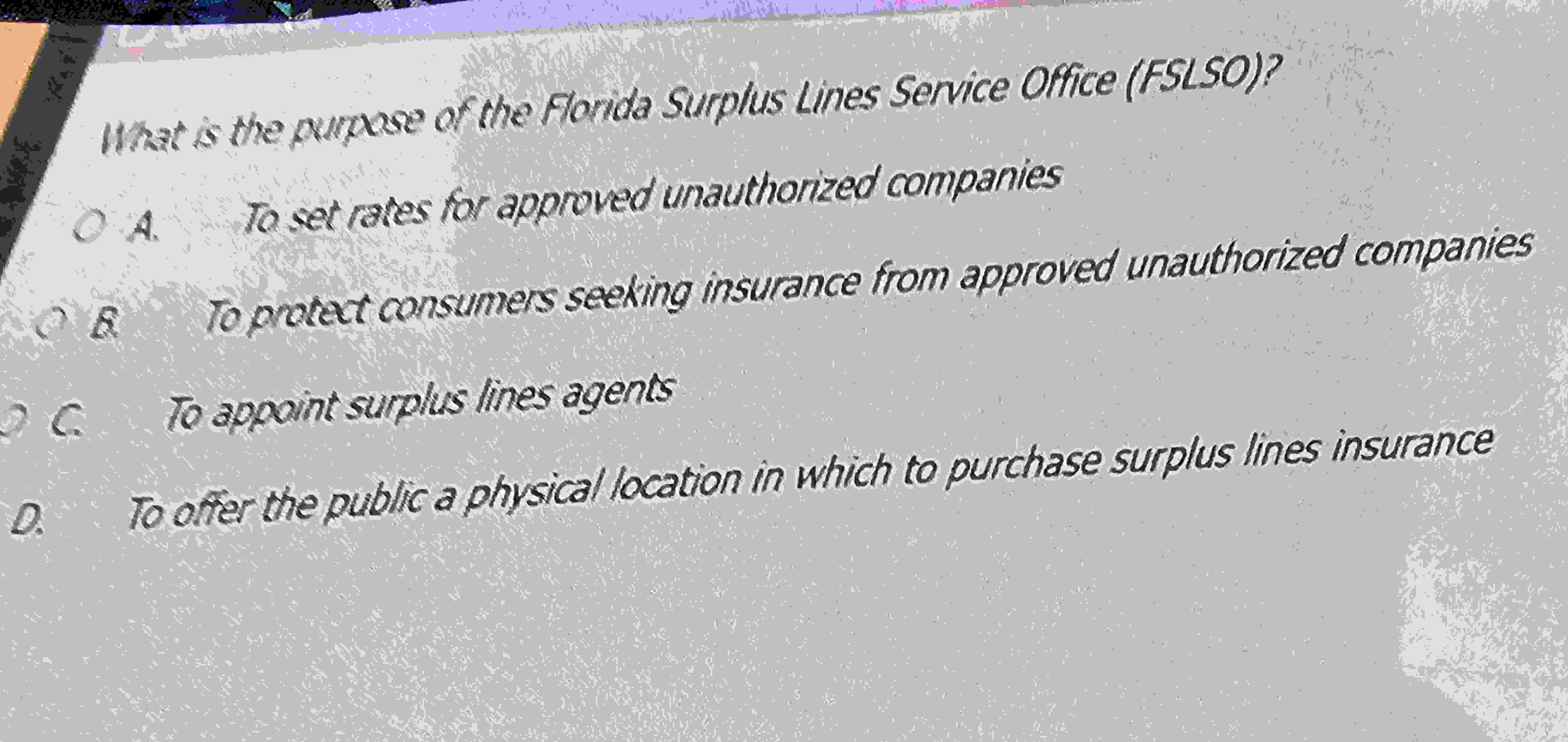 Solved What is the purpase of the Florida Surplus Lines | Chegg.com