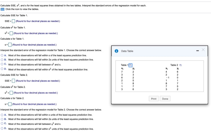 Solved Calculate SSE, s, and for the least squares lines | Chegg.com