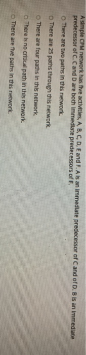 Solved A simple CPM network has five activities, A, B, C, D, | Chegg.com