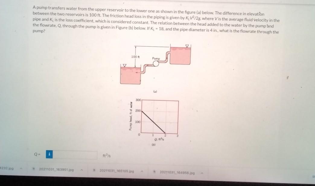 Solved A pump transfers water from the upper reservoir to | Chegg.com