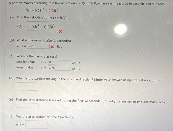 Solved A particle moves according to a law of motion | Chegg.com