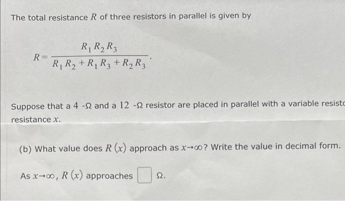 Solved The total resistance R of three resistors in parallel | Chegg.com