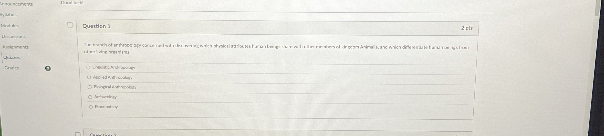 Solved Question 1The branch of anthropology concerned with | Chegg.com
