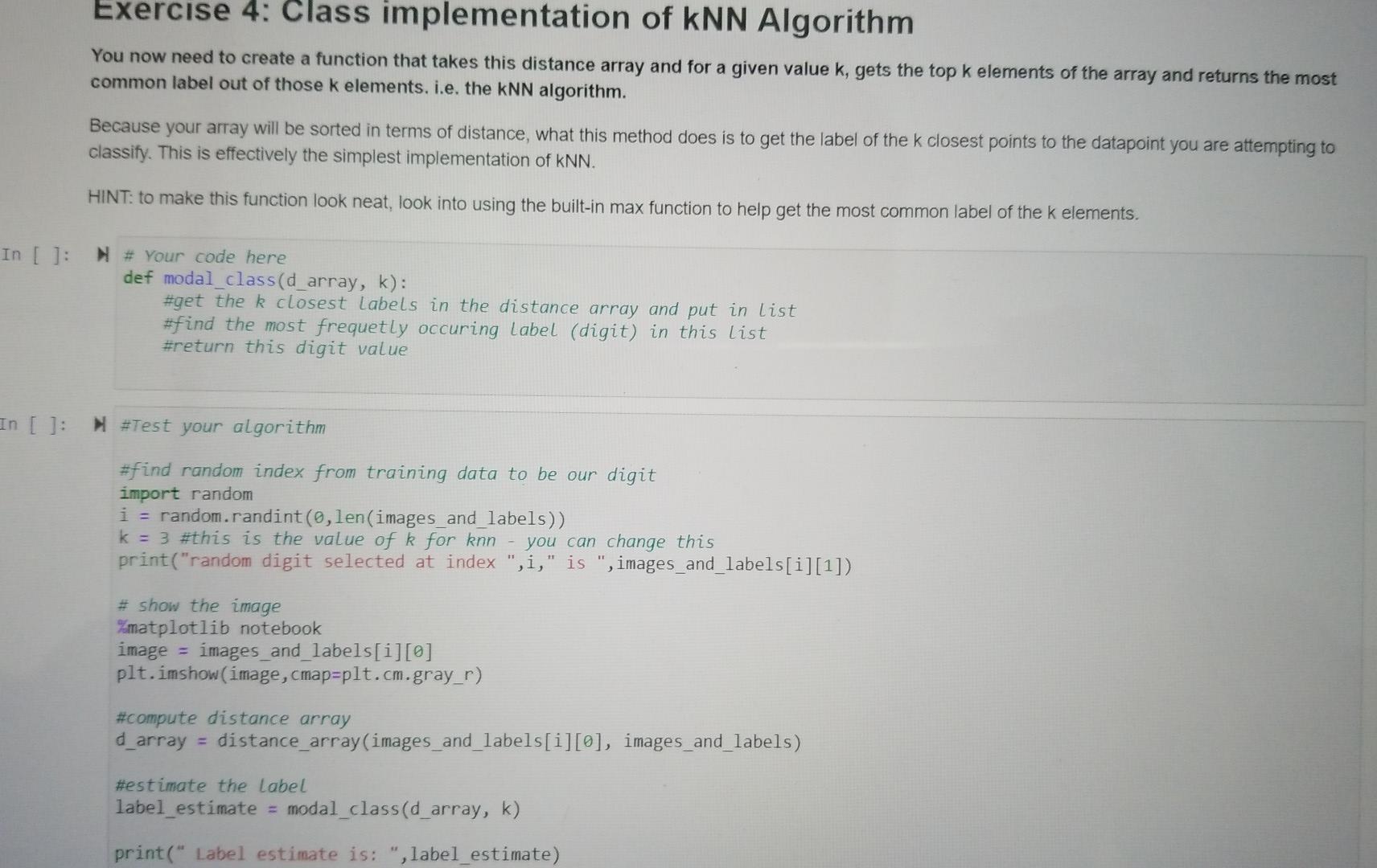 Exercise 4: Class implementation of KNN Algorithm You | Chegg.com