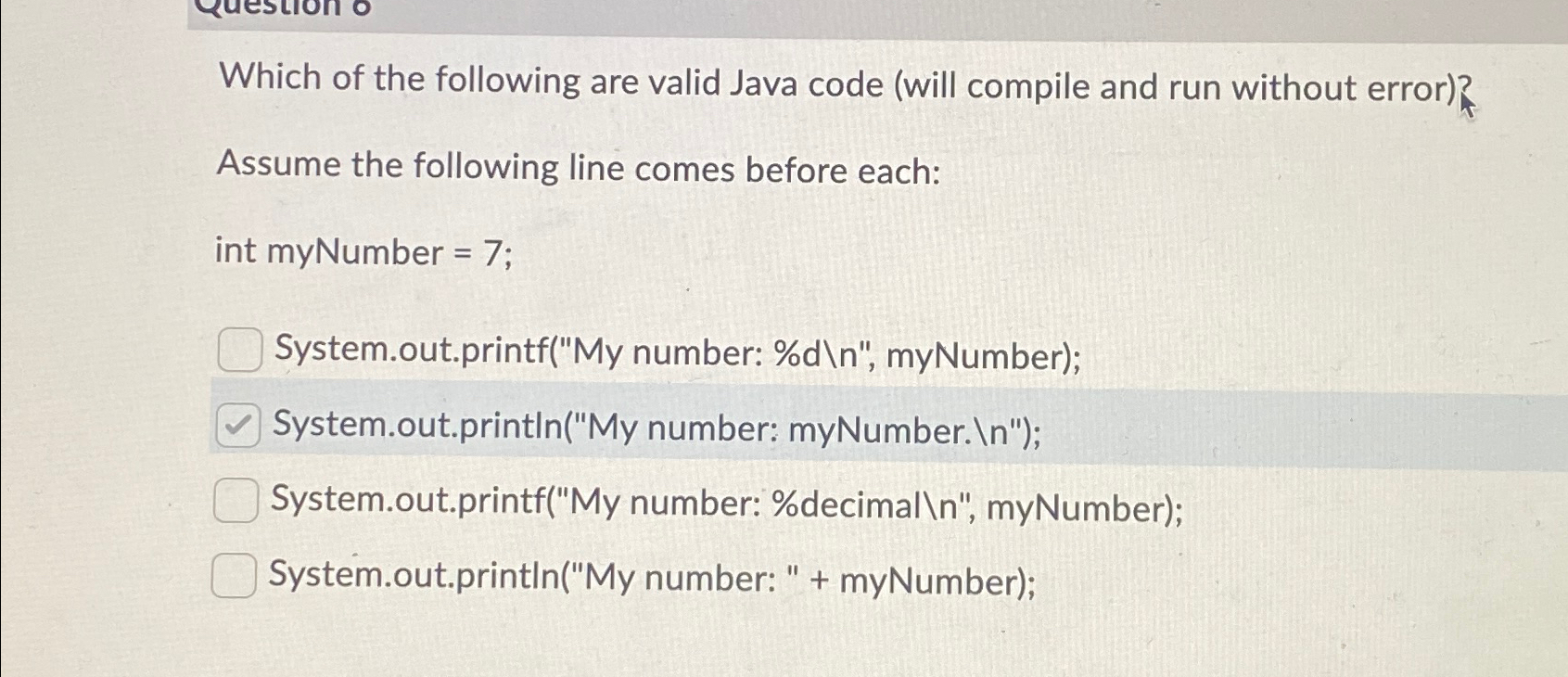 Which of the following are valid Java code (will | Chegg.com