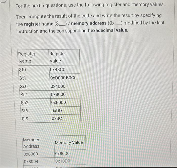 Solved For the next 5 questions, use the following register | Chegg.com
