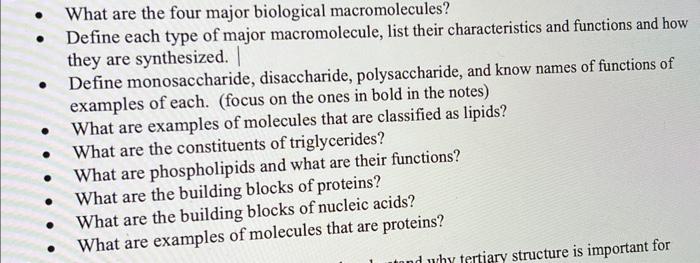 Solved - What are the four major biological macromolecules? | Chegg.com