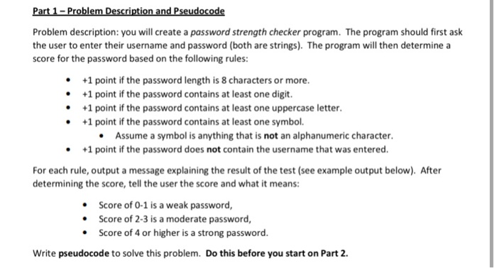 Solved Part 1 - Problem Description and Pseudocode Problem | Chegg.com