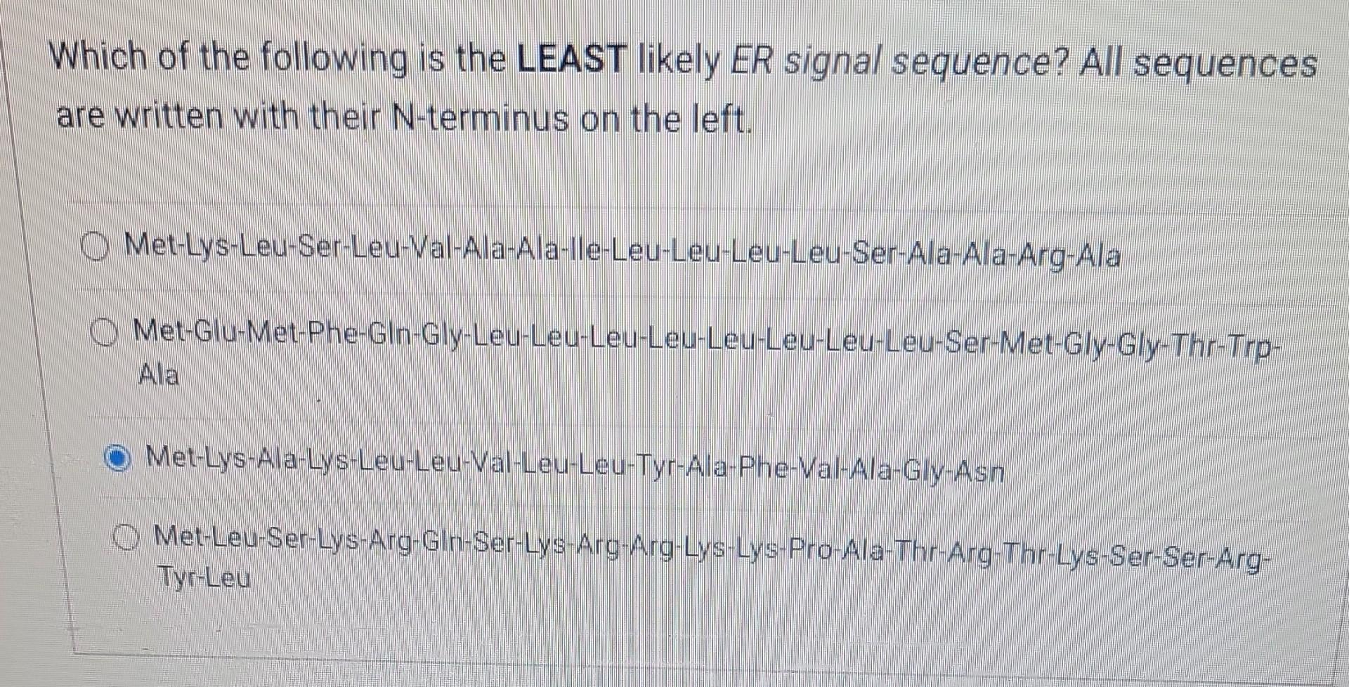 Solved Which of the following is the LEAST likely ER signal | Chegg.com