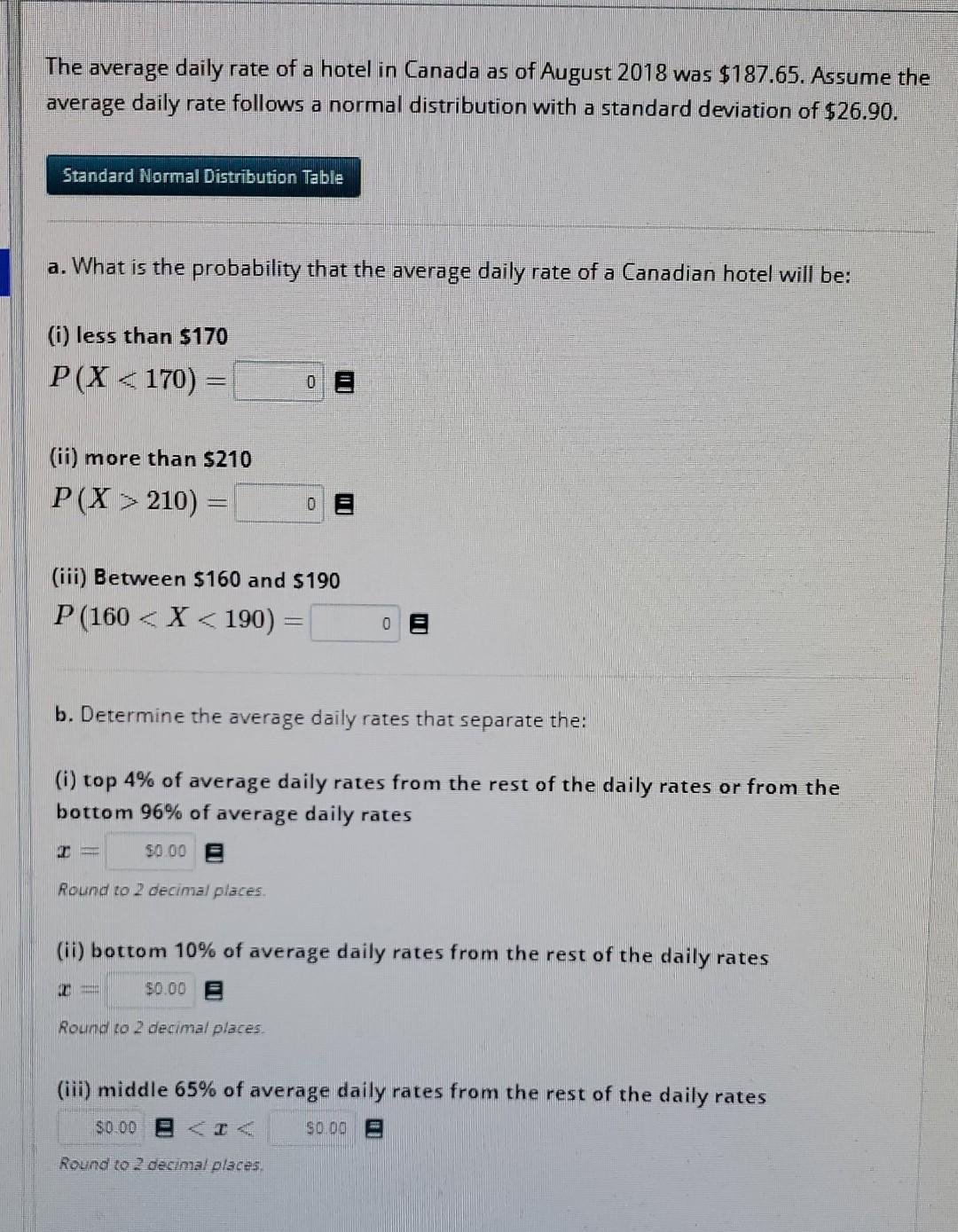 Solved The average daily rate of a hotel in Canada as of | Chegg.com